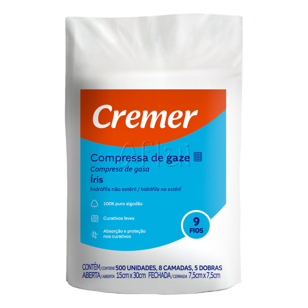 Compressa de Gaze 9 Fios Cremer 500 Gazes Curativo Íris | Shopee Brasil