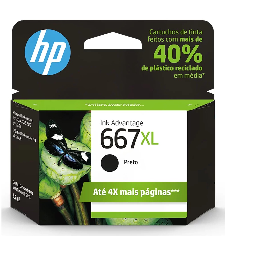 CARTUCHO DE TINTA HP 667XL PRETO - PARA USO EM 2376 2774 2776 6476 ...