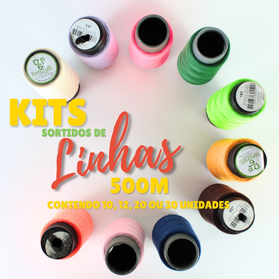Kits Sortidos de 10, 12, 20, 30 unidades de Linha Colorida Cones de 500m ou 546j, Linha de ...
