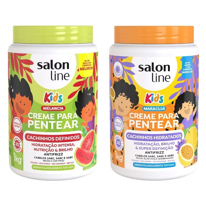 Salon Line Kit Creme para Pentear Kids Melancia 1kg + Maracujá 1kg ...