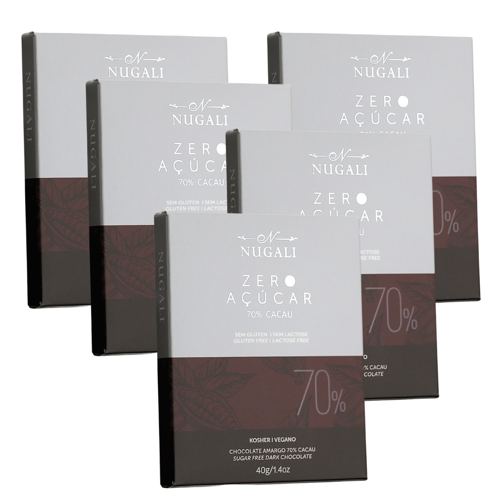 5x Chocolate Amargo 70% Cacau Sem Açúcar Sem Lactose Nugali 40g ...