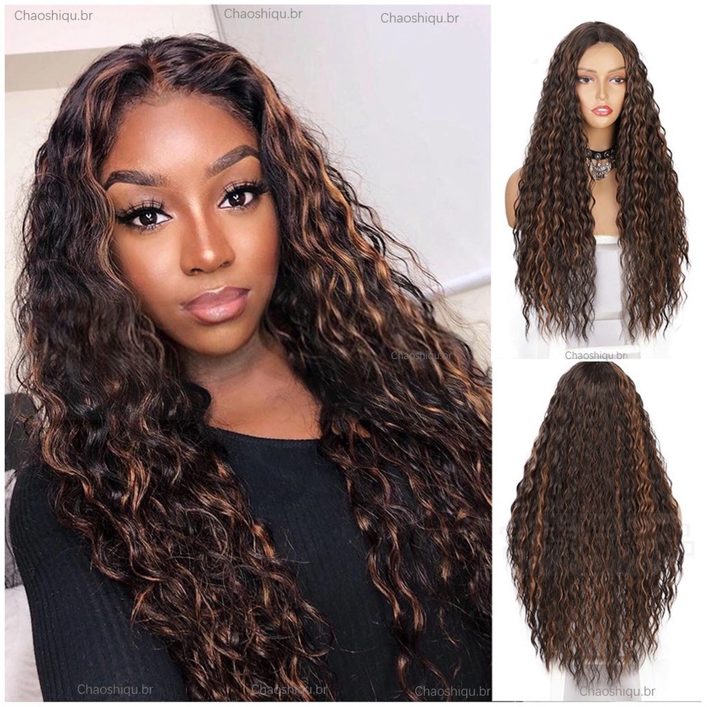 BR362 wig peruca preta lace cabelo organico cacheado natural perucas ...