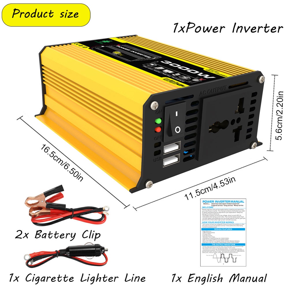 Inversor DC 12V Para AC 110/220V Conversor De Potência 3000W Transformador De Tensão Carros ...