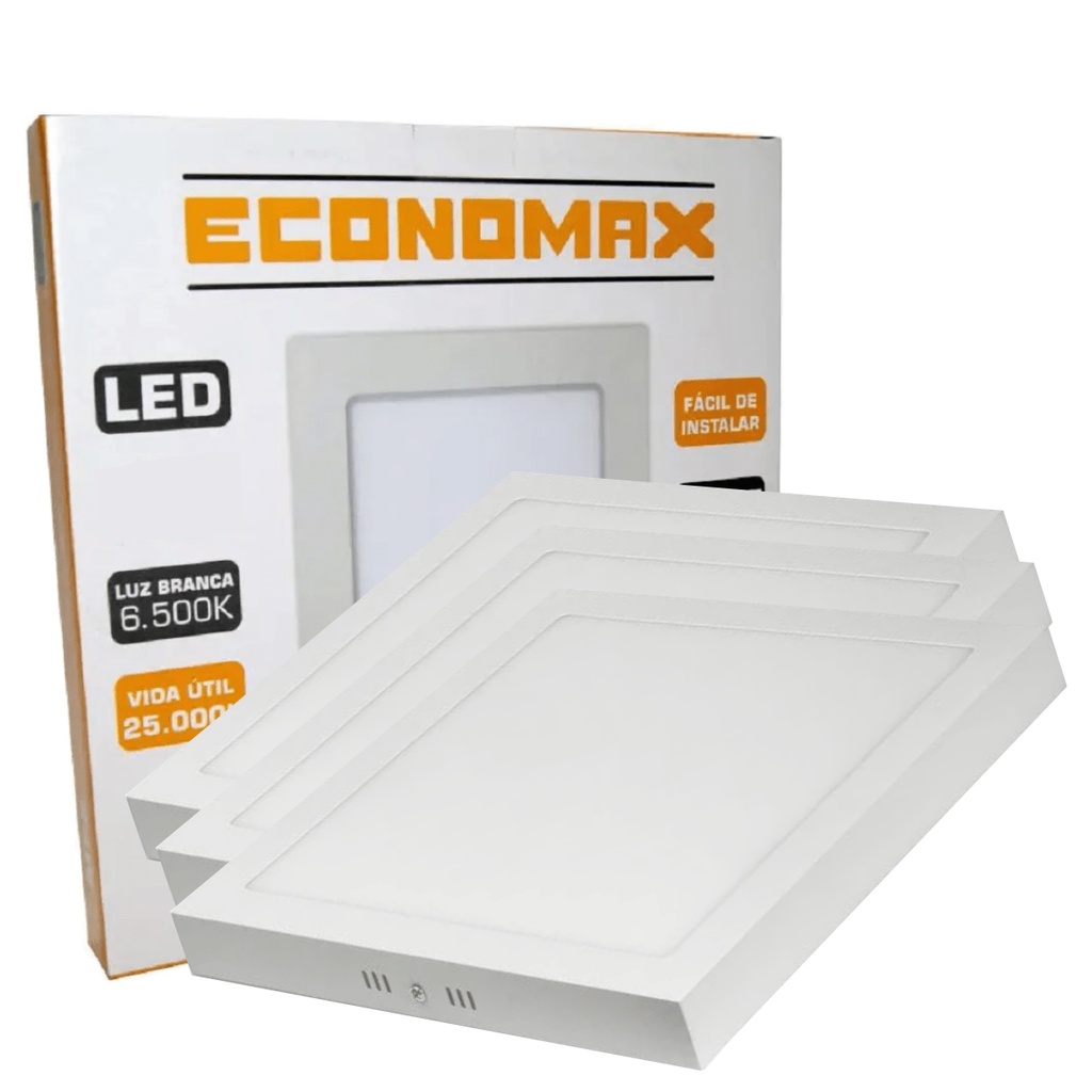 Kit 3 Painel LED Branco Forte Plafon Sobrepor 24W Bivolt 110/220V ...