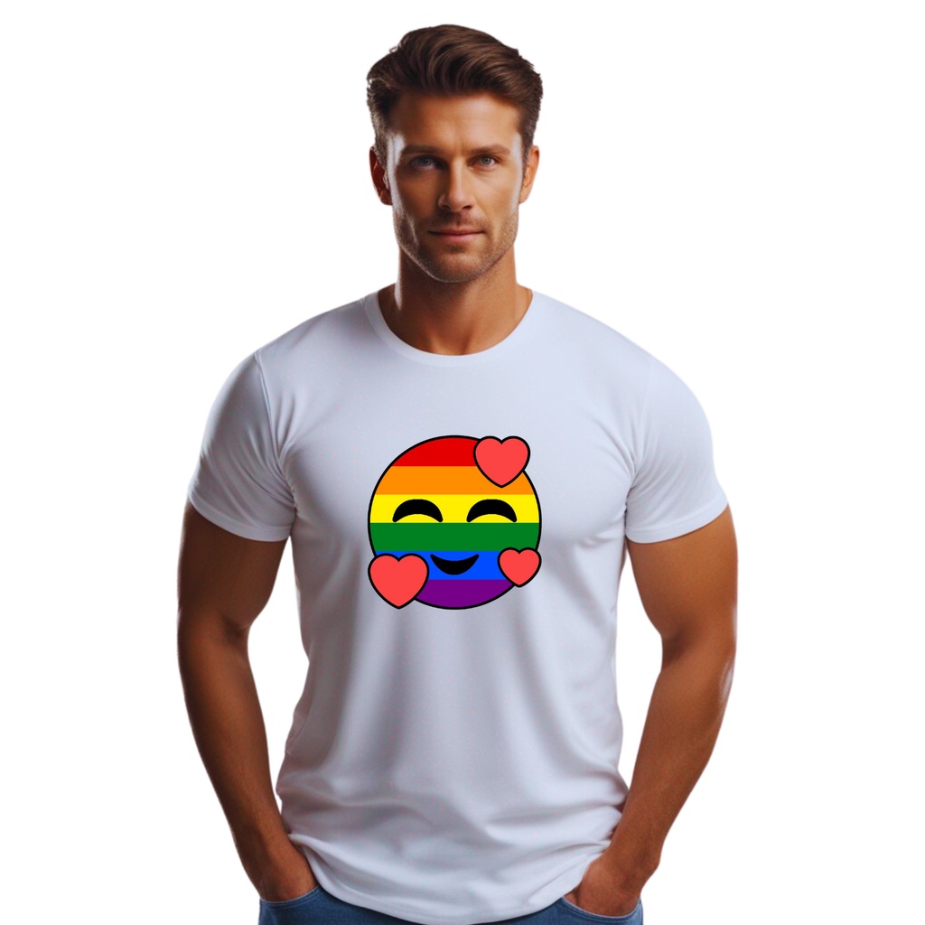 Camiseta LGBT orgulho gay carinha feliz emoji arco íris | Shopee Brasil