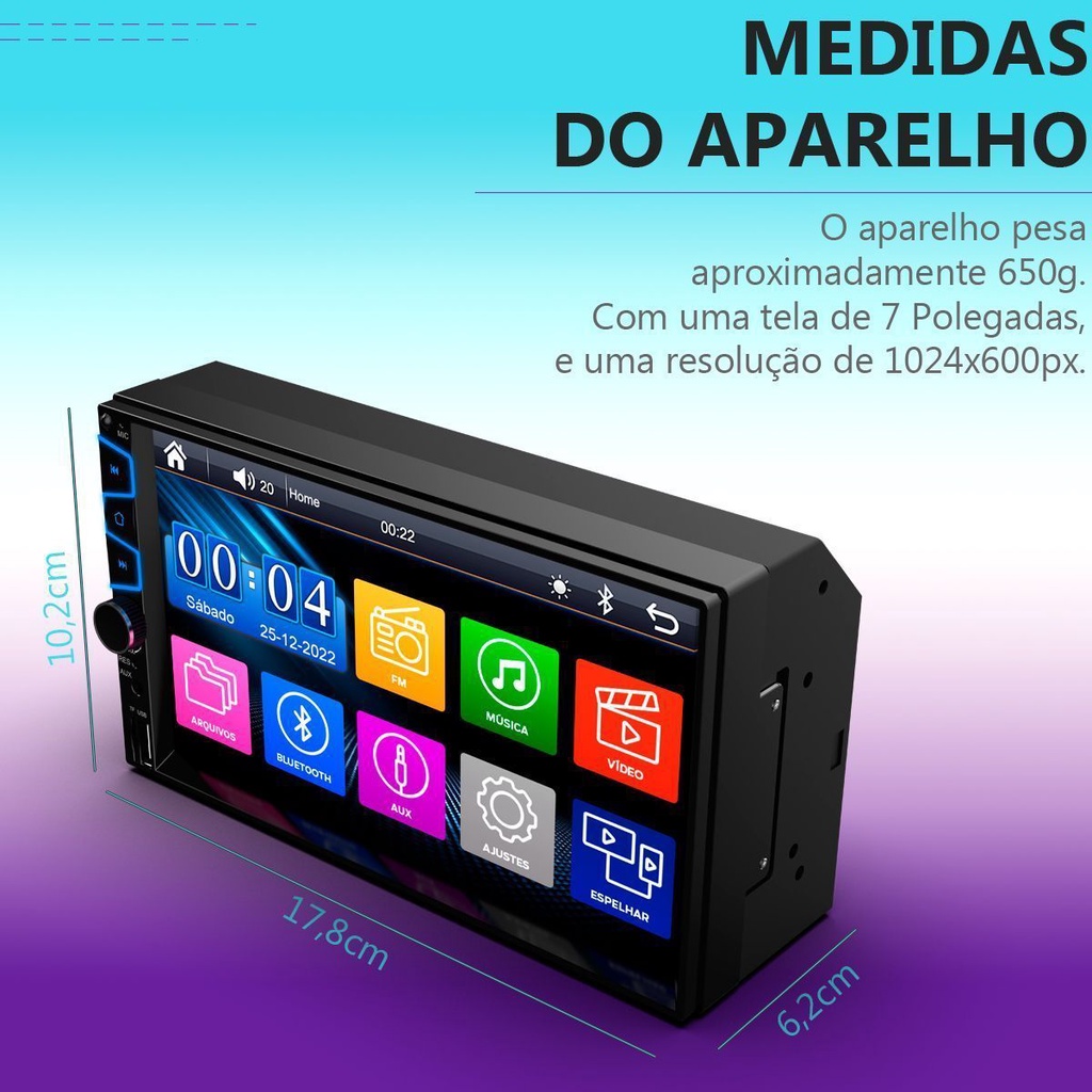Central Multimídia Universal Mp5 Espelhamento Android IOS Câmera de Ré 7 polegadas WK70S ...