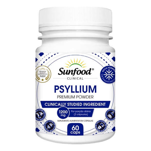 Psyllium Premium Powder 1200mg 60caps Sunfood Clinical | Shopee Brasil