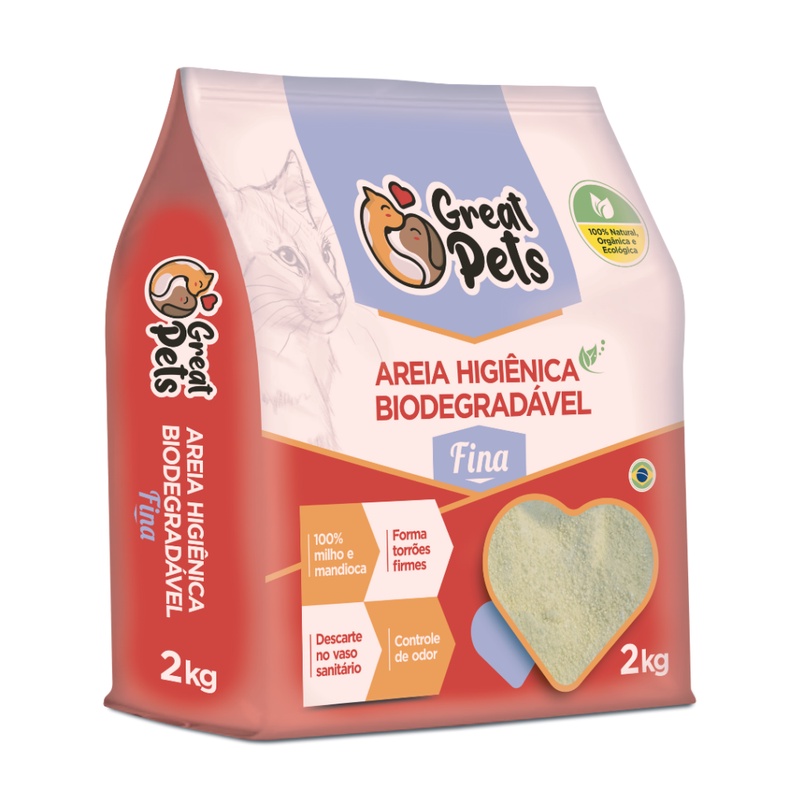 Areia Fina Higiênica Biodegradável Para Gatos 2kg Great Pets | Shopee Brasil