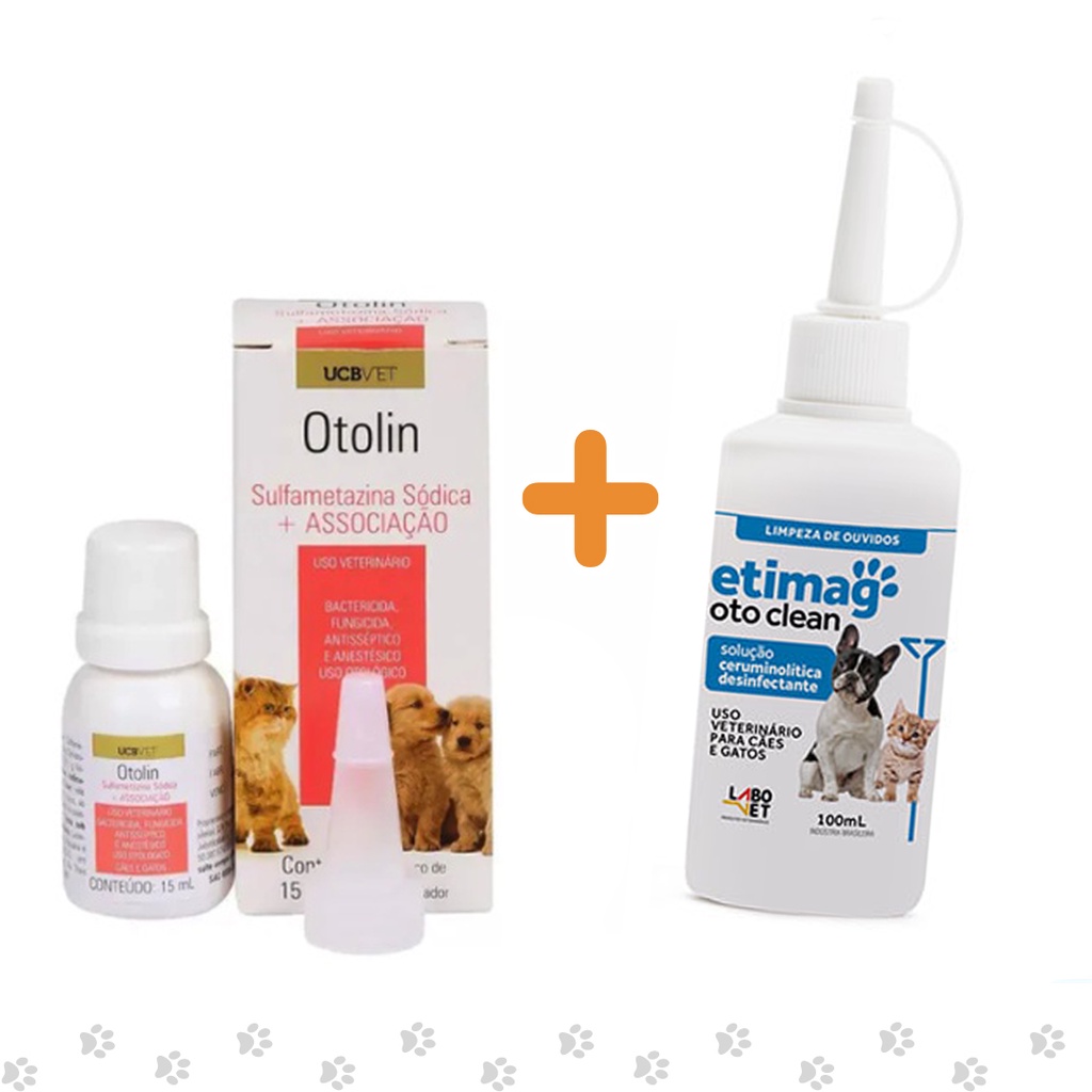 Otolin Para Infecção Otites Cães Gatos 15 ml + Etimag Otoclean Solução ...