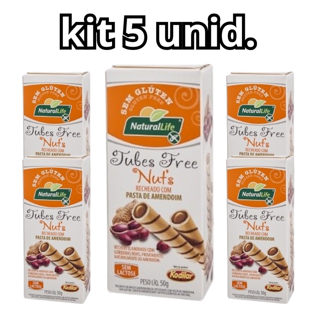 KIT 5 unid Tubes Free Rolinhos de Wafer Pasta de Amendoim Kodilar 50g ...