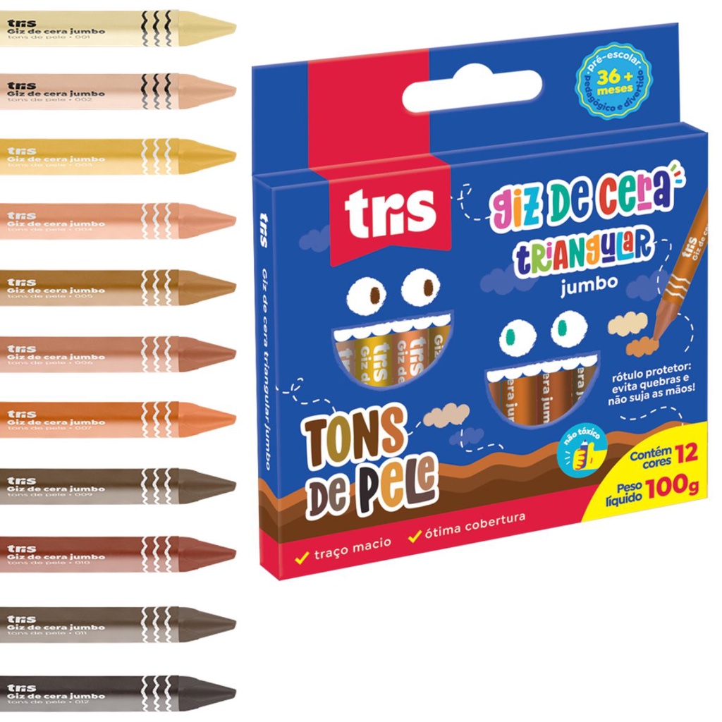 GIZ CERA TRIANGULAR JUMBO TONS DE PELE - 12 CORES - TRIS | Shopee Brasil