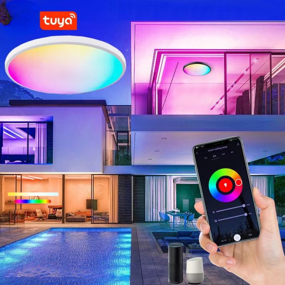 Tuya Smart WIFI Lâmpada De Teto Redonda LED RGBCW Para Sala De Estar ...
