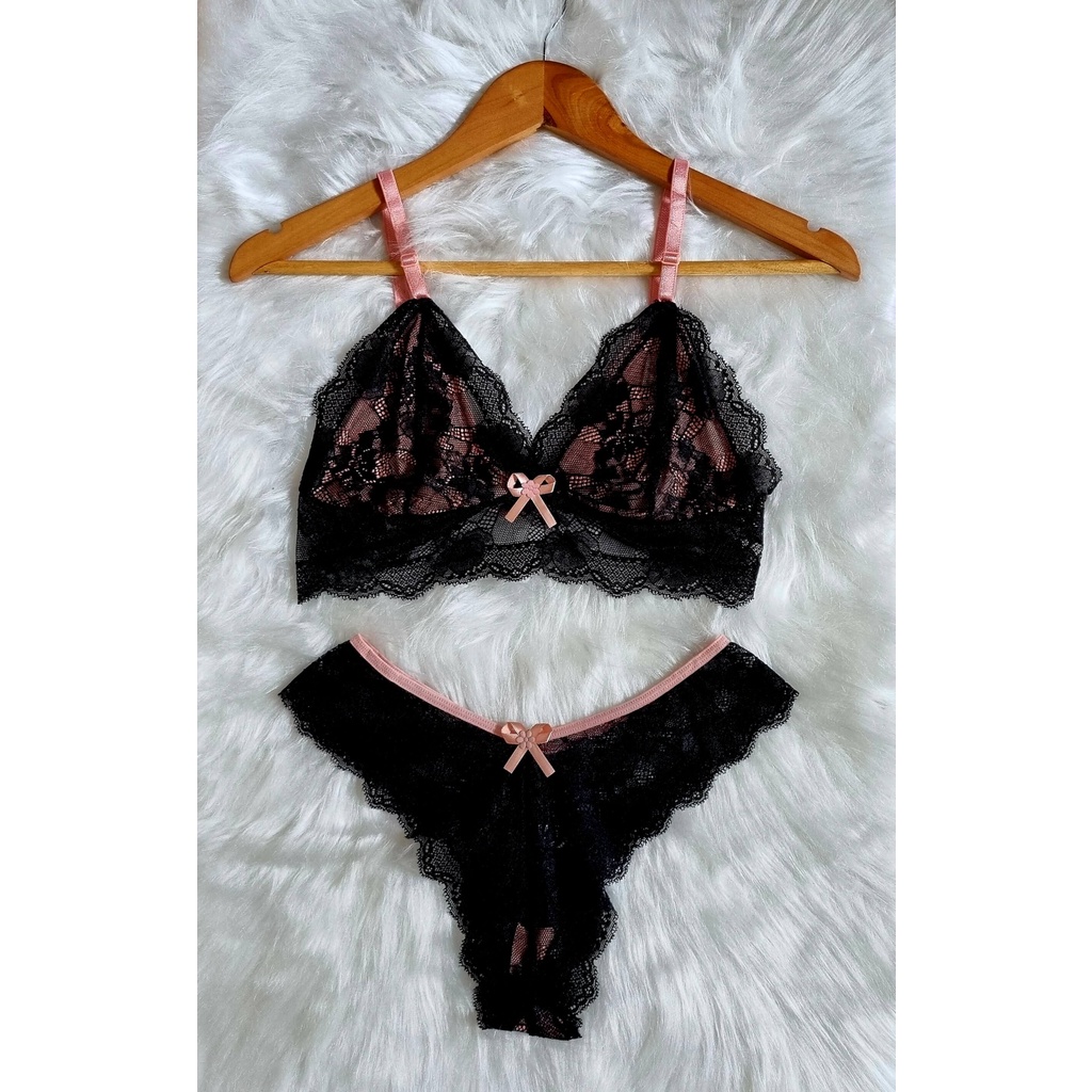 Conjunto Renda Bicolor Com Fecho Lingerie | Shopee Brasil