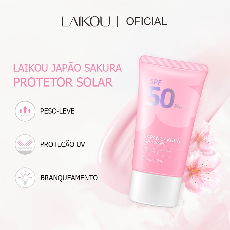 Protetor Solar Com Raios UV Sakura LAIKOU Japão SPF50 PA + + Creme Sunblock 50g | Shopee Brasil