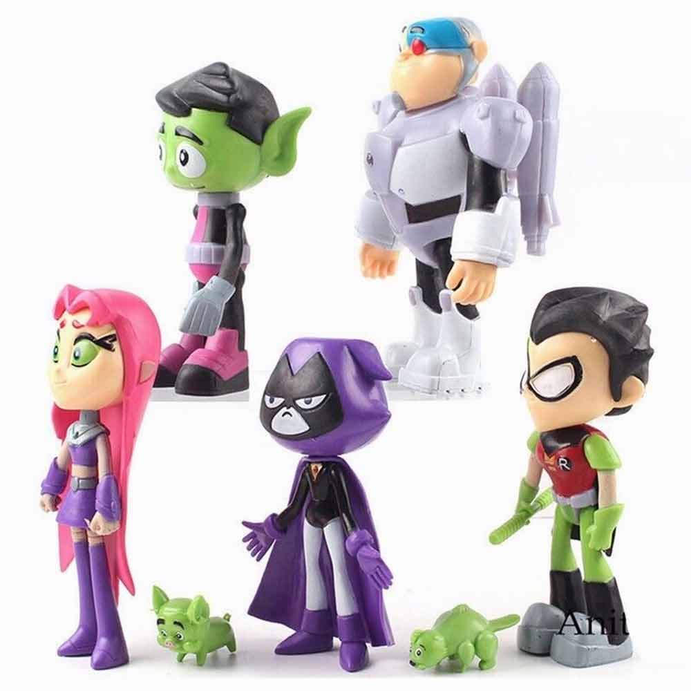 7 Pcs Teen Titans Go Robin Cyborg Beast Boy Raven Starfire Action ...