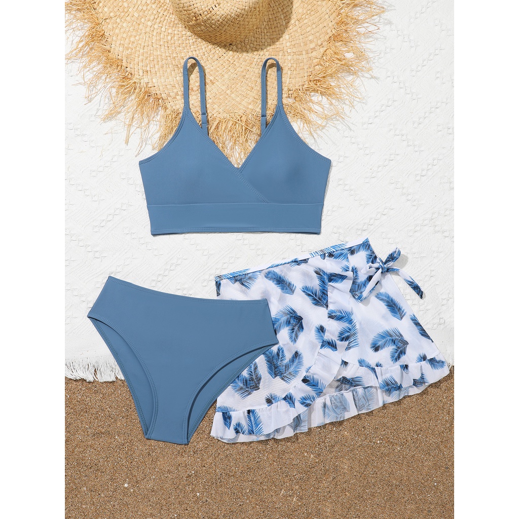 Girls Kids 3pack Leaf Print Conjuntos De Biquíni Com Saias Ruffle ...