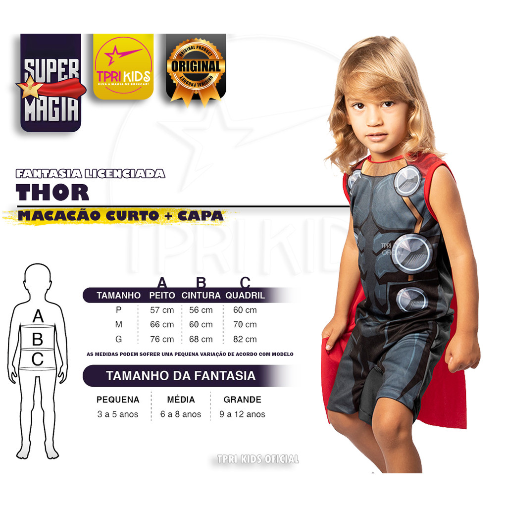 FANTASIA THOR VINGADORES ORIGINAL CAPA ROUPA INFANTIL MENINO CRIANÇA ...
