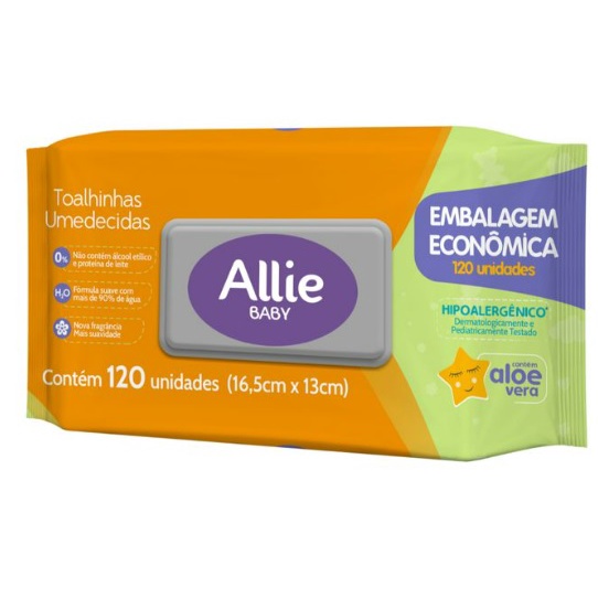 Toalhas Umedecidas Allie Baby Hipoalergenico Fliptop C/120 Unidades ...