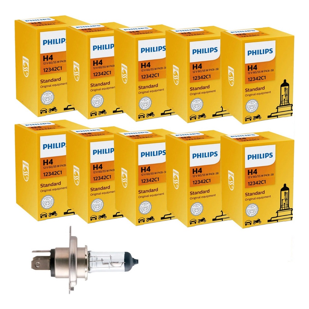 Kit 10 Lampada Farol H4 12v 60/55w Philips 12342 Carro Moto | Shopee Brasil
