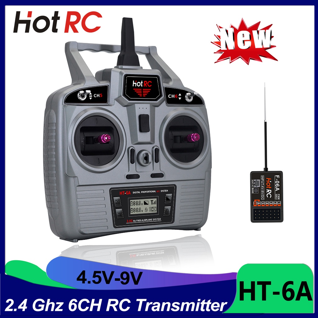 HOTRC HT-6A 2.4G 6CH Transmissor RC FHSS 6CH Receptor F-06A Modo2 Mão Esquerda 6 Canais Para ...