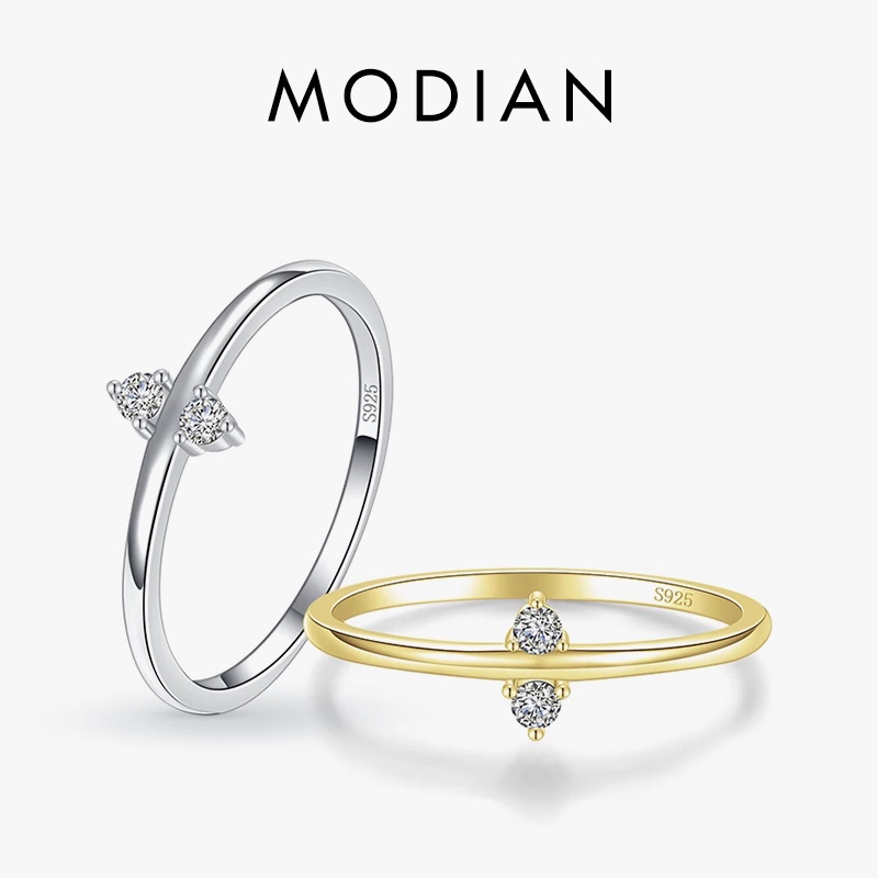 Modian 925 Prata Esterlina Minimalismo Claro CZ Anéis De Dedo Para Mulheres Moda Aniversário ...