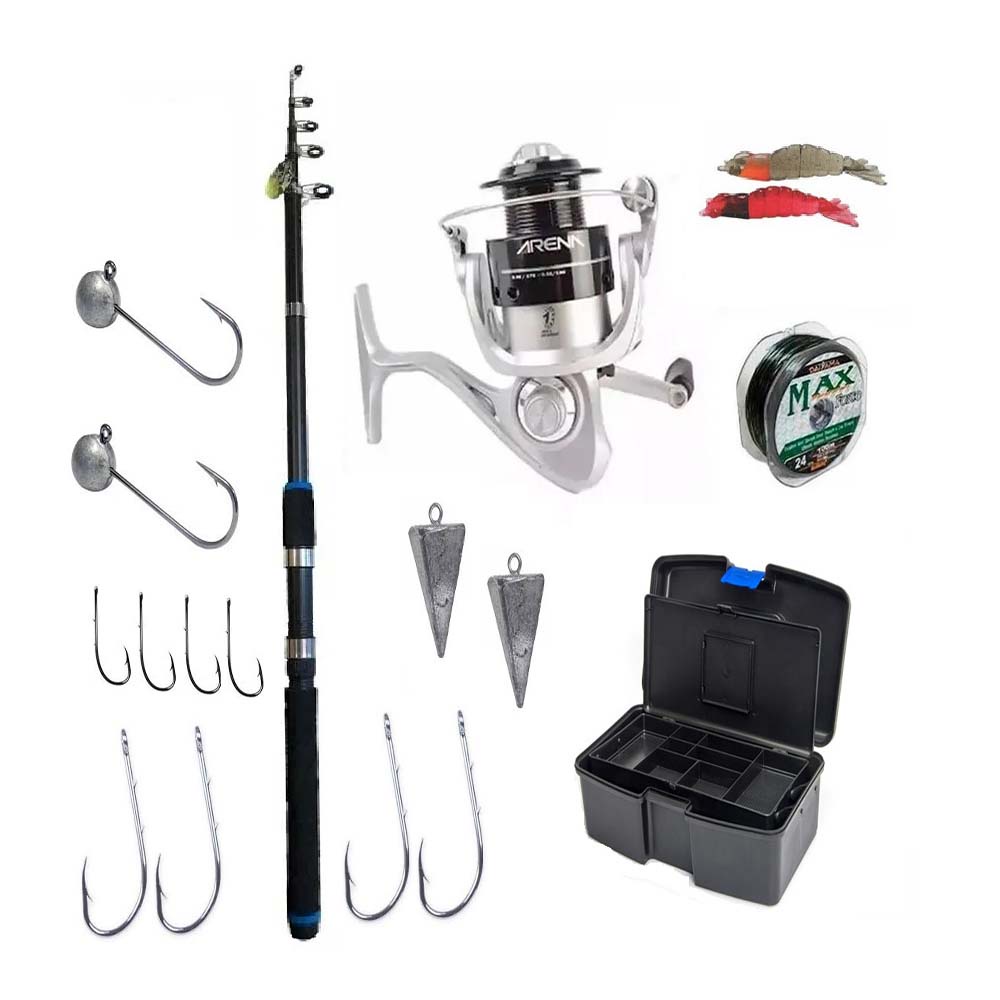 Kit Praia Molinete Arena 4000 Vara Telesc 3,00m Linha + Isca | Shopee Brasil