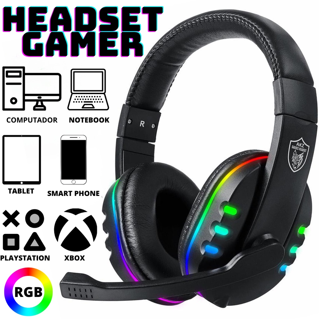 Headset Fone Gamer de ouvido com microfone Para PC Ps4 XBOX Computador Notebook Celular P3 ...