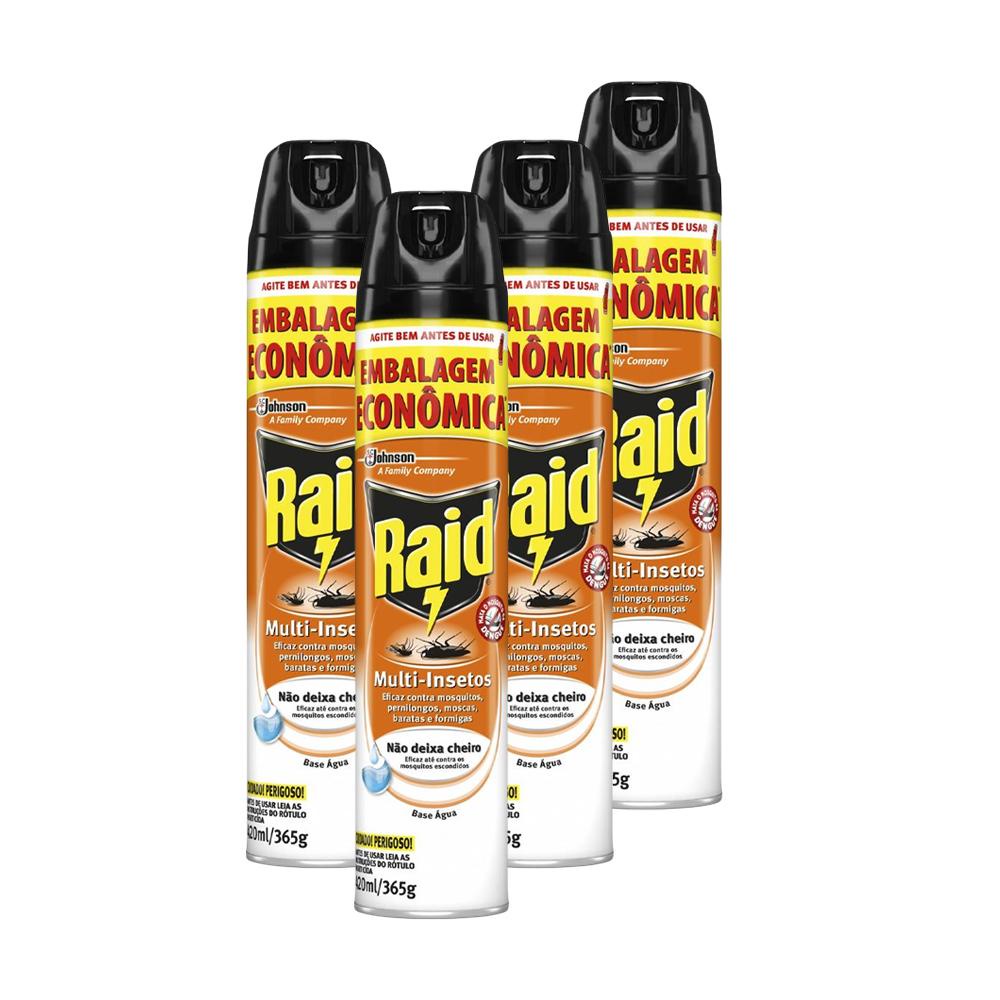 Kit 4 Inseticida Raid Aerossol Multi-Insetos Base Água 420ml | Shopee ...