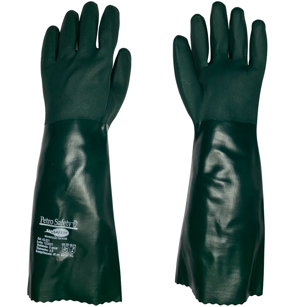 Luva de PVC 46 cm Proteção Química Cano Longo Verde Forrada Áspera ...