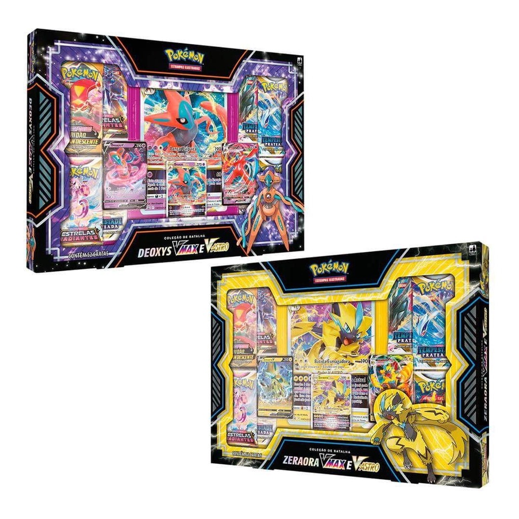 Pokemon TCG Box Deoxys ou Zeraora VMAX e V-Astro Deck Copag | Shopee Brasil