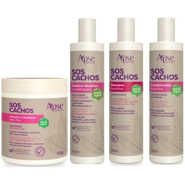 KIT Apse Cachos Shampoo e Condicionador e Gelatina 300ml e Ativador 500g | Shopee Brasil