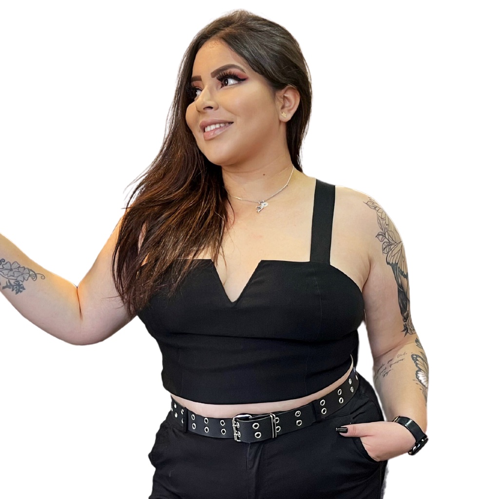 PLUS SIZE Cropped bengaline decote V com ferrinho | Shopee Brasil