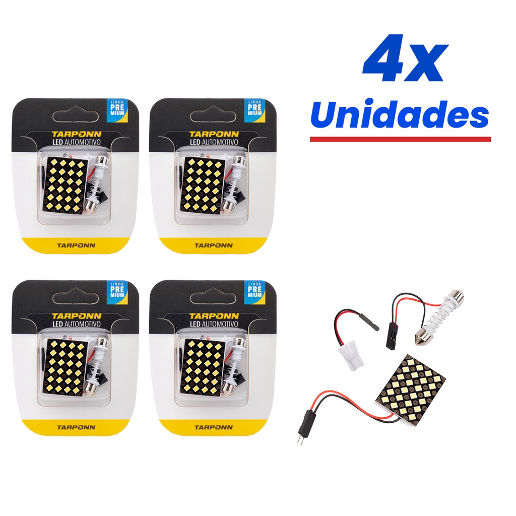 Kit 4 Lâmpadas Led Interior Carro Placa 24 Leds C/ 2 Conectores ...
