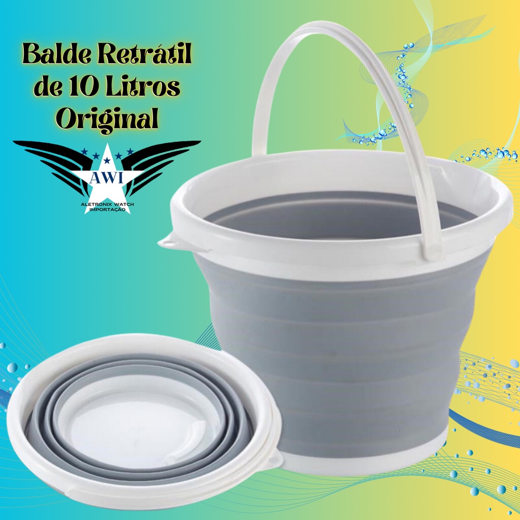 Balde de Silicone Dobrável Retrátil 10 Litros Compacto Multiuso Para ...