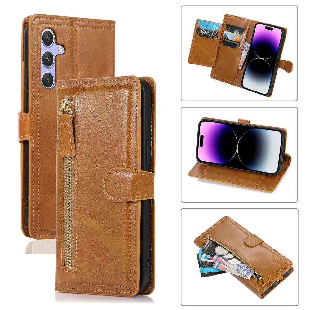Para Samsung A21S A31 A51 A71 Galaxy S21FE S20FE De Livro De Couro Com Zíper Carteira Capa ...