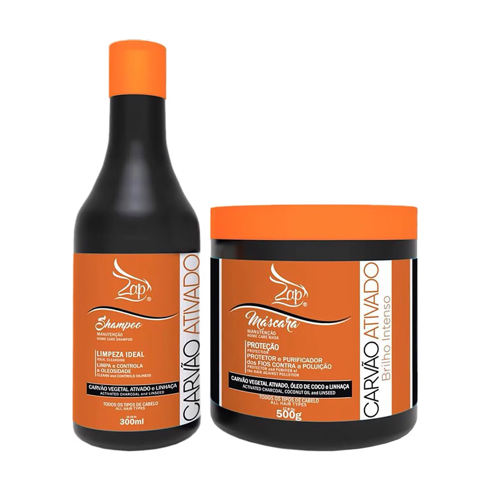 Kit Zap Cosméticos Carvão Ativado Shampoo 300ml/máscara 500g | Shopee ...