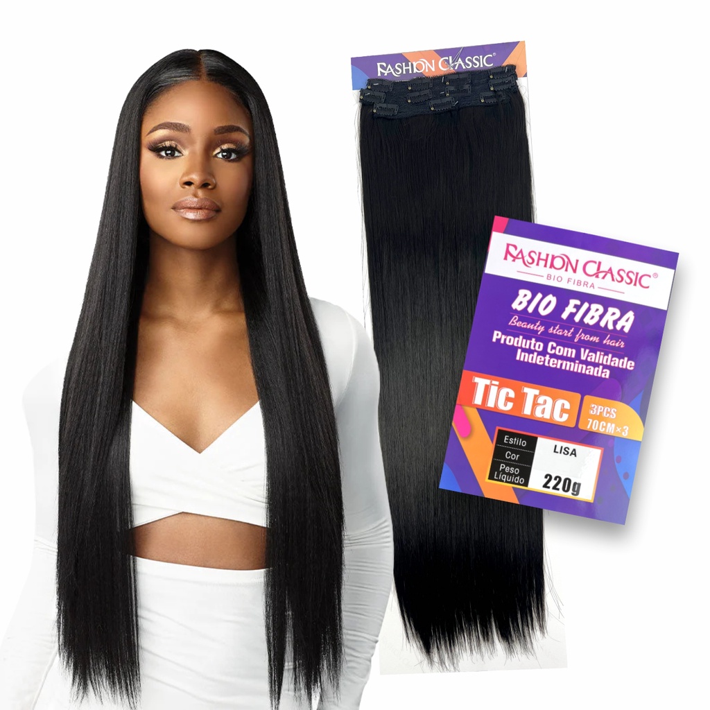 Aplique Tic Tac Cabelo Liso Bio Fibra Modelo Lisa 70cm 220g | Shopee Brasil