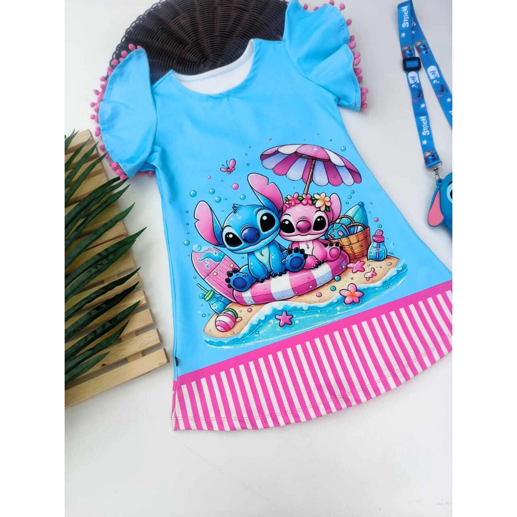 Vestido Malha Luxo Angel e Stitch Verão Infantil Menina | Shopee Brasil