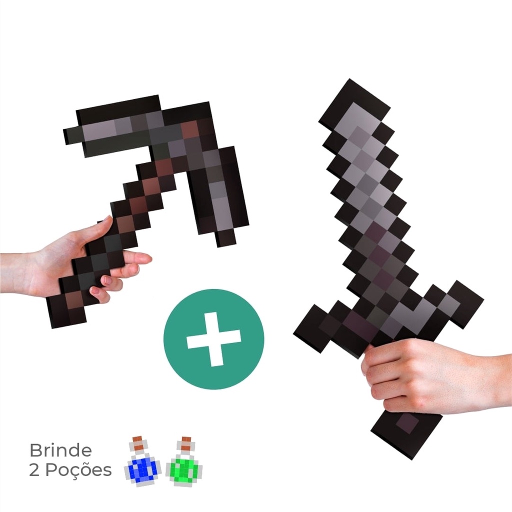 Kit Minecraft NETHERINE - Espada, Picareta, Machado, Arco | Shopee Brasil