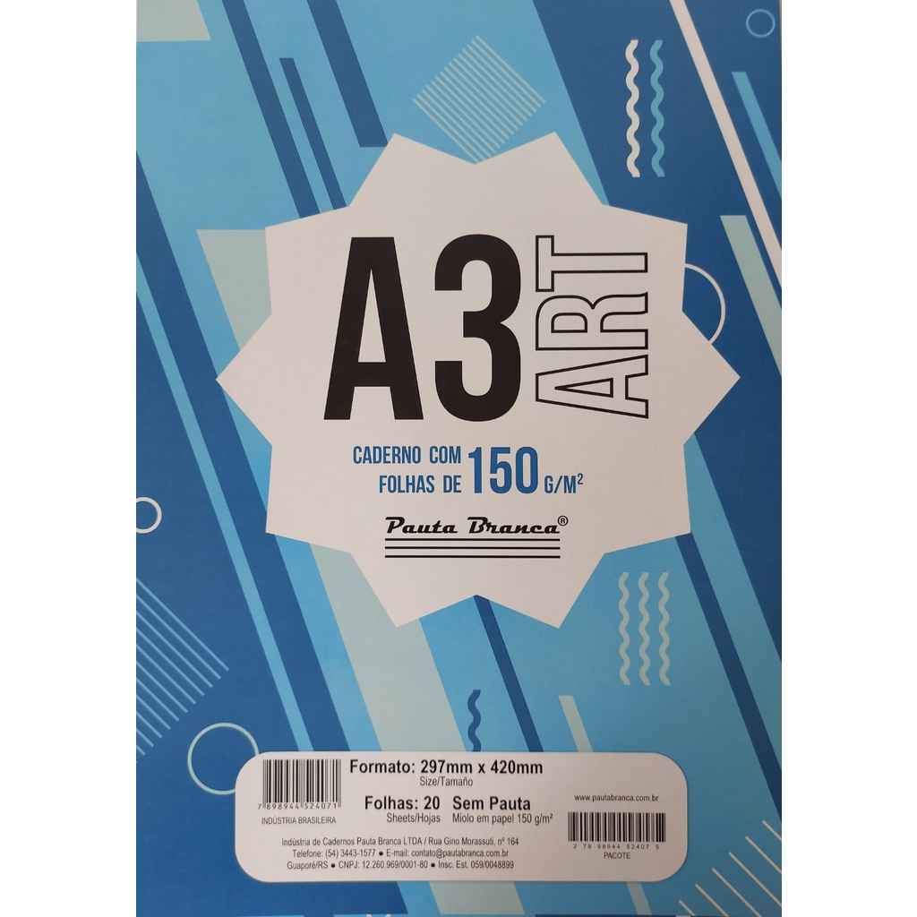 Bloco A3 150g Pauta Branca art com 20 folhas | Shopee Brasil