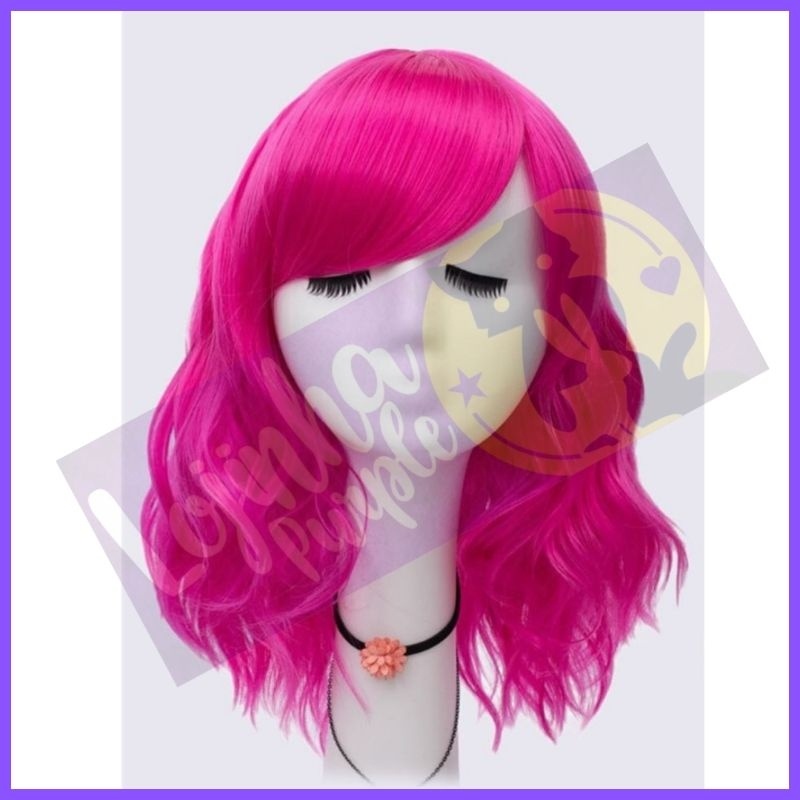 Peruca Cosplay / Fantasia Rosa Pink Escura Ondulada +- 35 cm | Shopee ...