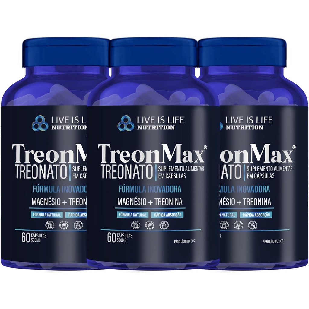 Kit 3 Treonmax Magnesio Treonato 500 Mg 60 Capsula Puro | Shopee Brasil