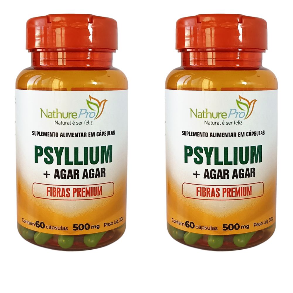 Kit 2 Suplemento Alimentar - Psyllium + Agar Agar 60 Cápsulas 500mg - Matéria prima importada ...