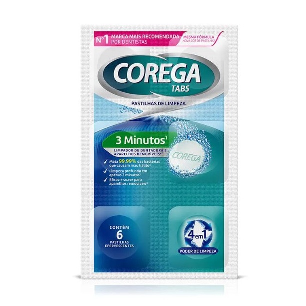 COREGA TABS LIMPA 3MIN 1 CARTELA C/ 6 Comprimidos | Shopee Brasil