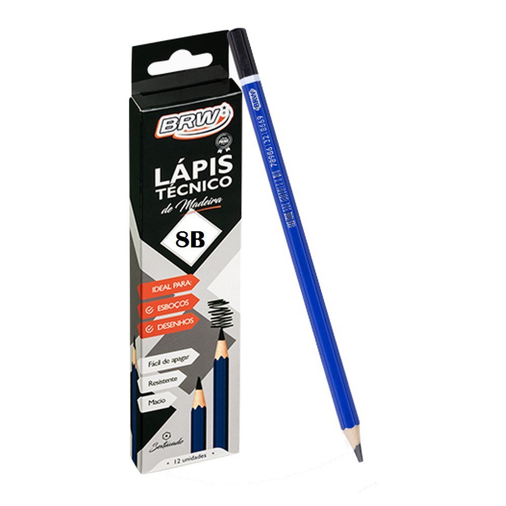 Lápis BRW Preto 8B Técnico LP0080 Hexagonal Caixa com 12 Unidades ...