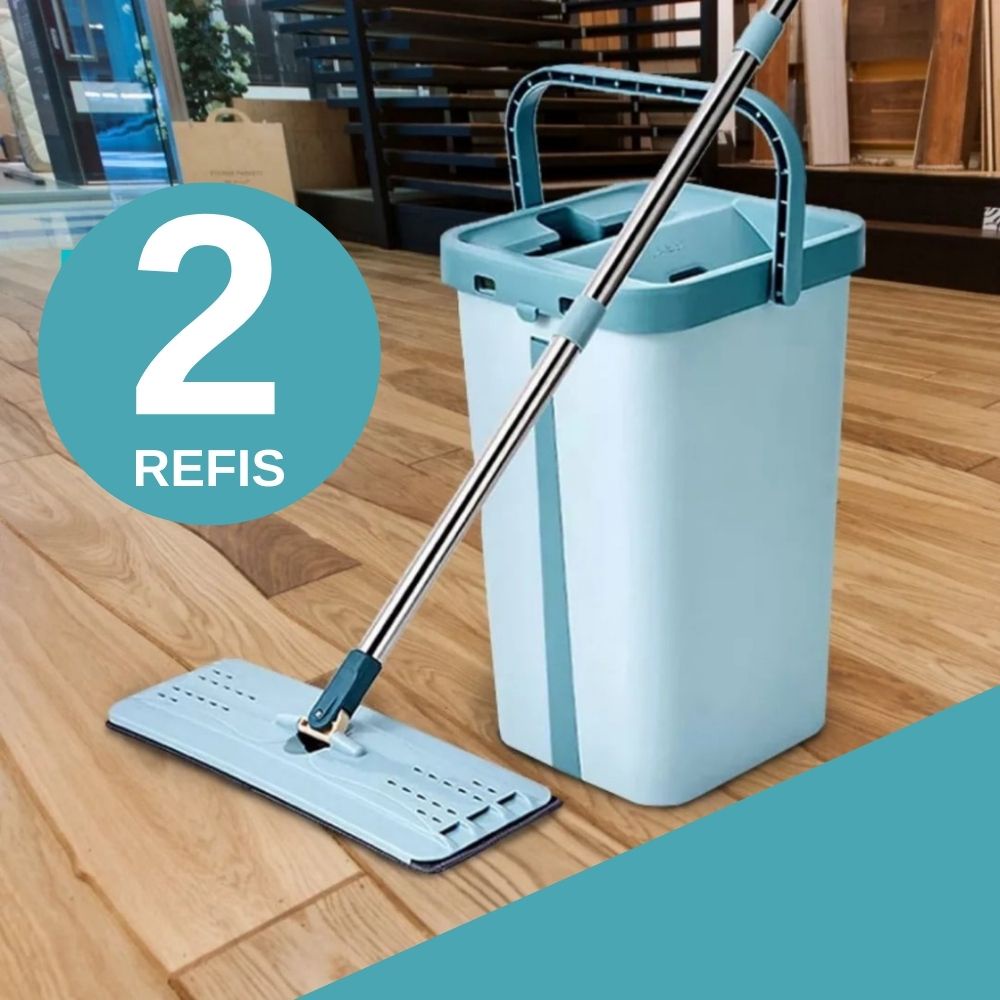 Mop Flat Balde 6 litros Com 2 Refis Com Cabo Extensivel Inox Grande | Shopee Brasil