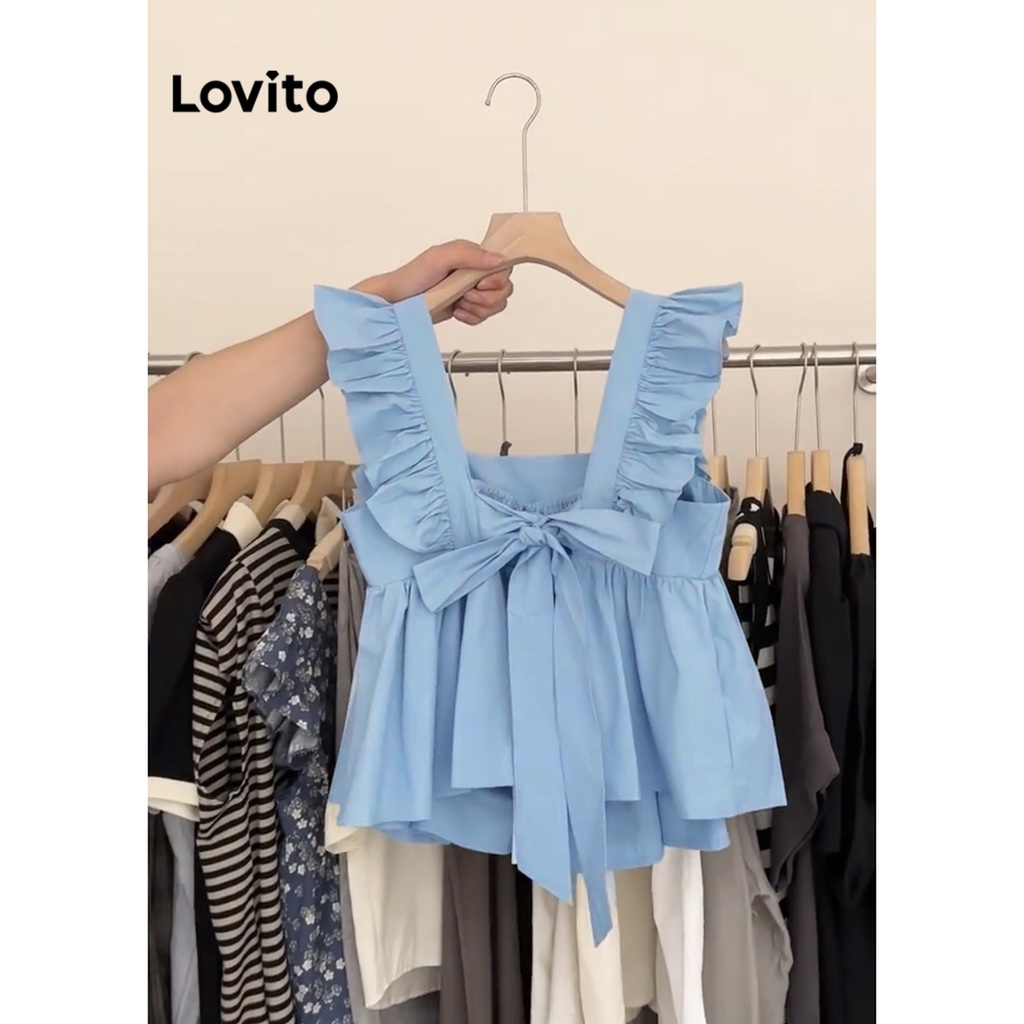 Lovito Regata Feminina Casual Com Laço Liso Nas Costas LNA26132 (Azul ...