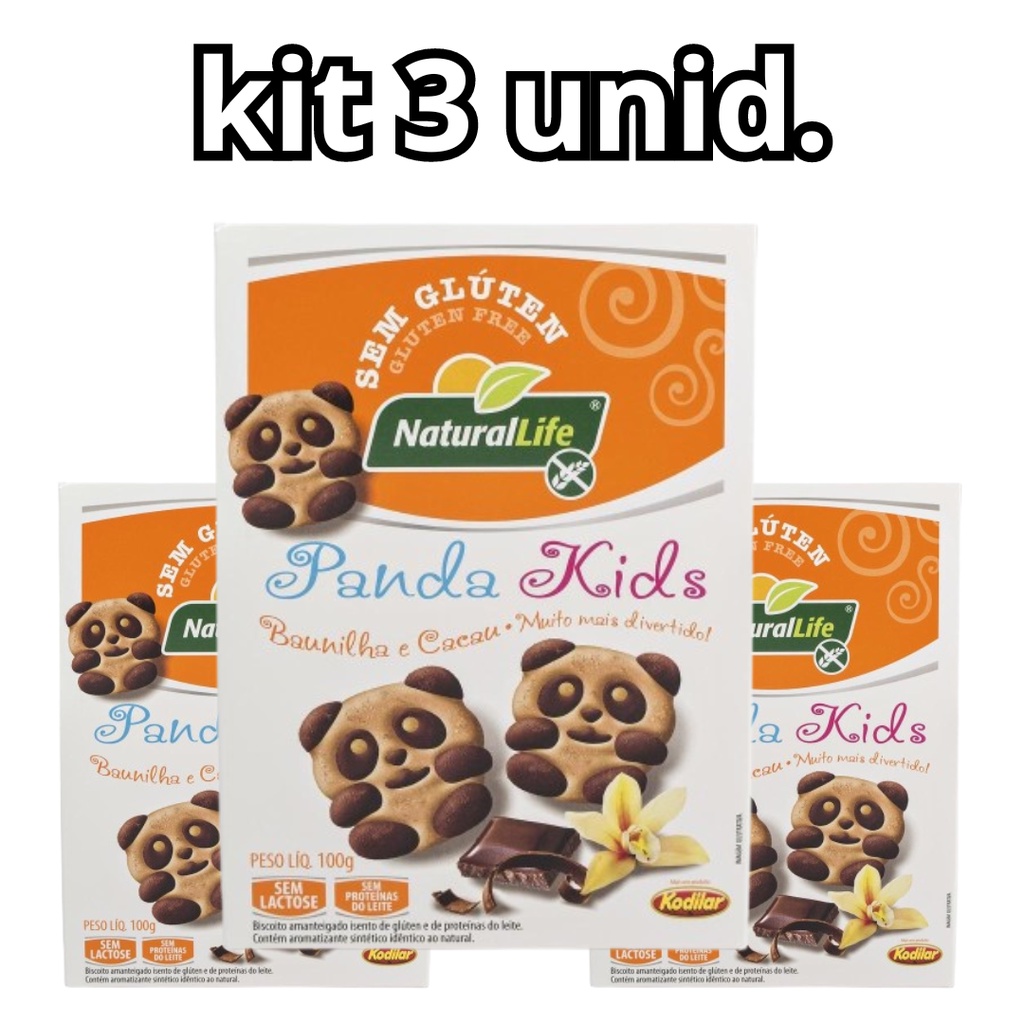 KIT 3 unid Panda Kids Biscoito Sabor Baunilha e Cacau Sem Glúten e Sem ...