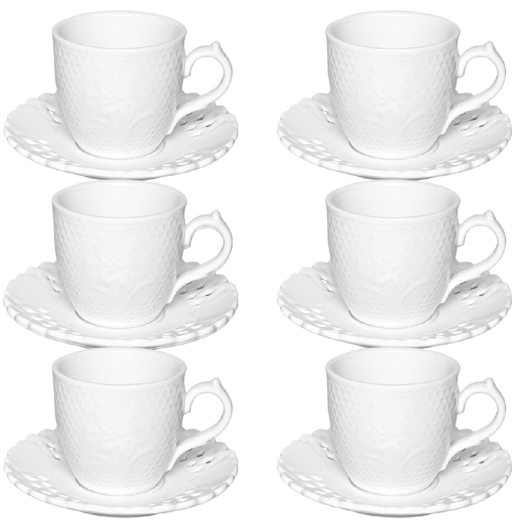 Jogo 6 Xícaras 6 Pires Porcelana Branca 1° Linha 90ml | Shopee Brasil