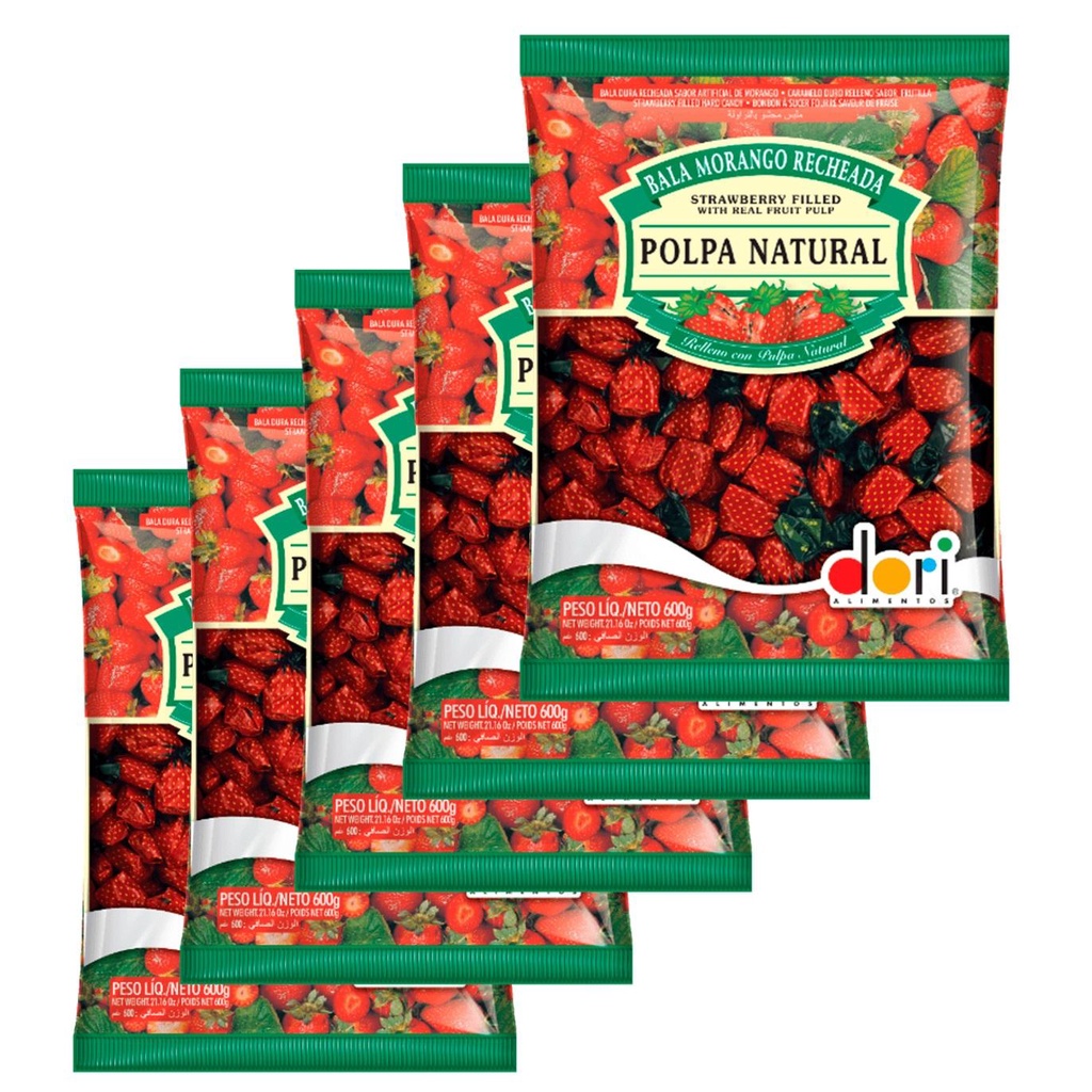 Bala Morango Recheada 5x600gr DORI - Guirlanda | Shopee Brasil
